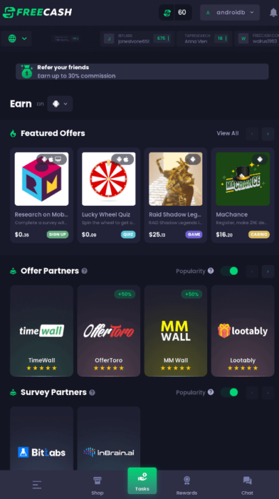 FreeCash bonus codes (November 2025) & FreeCash for Android